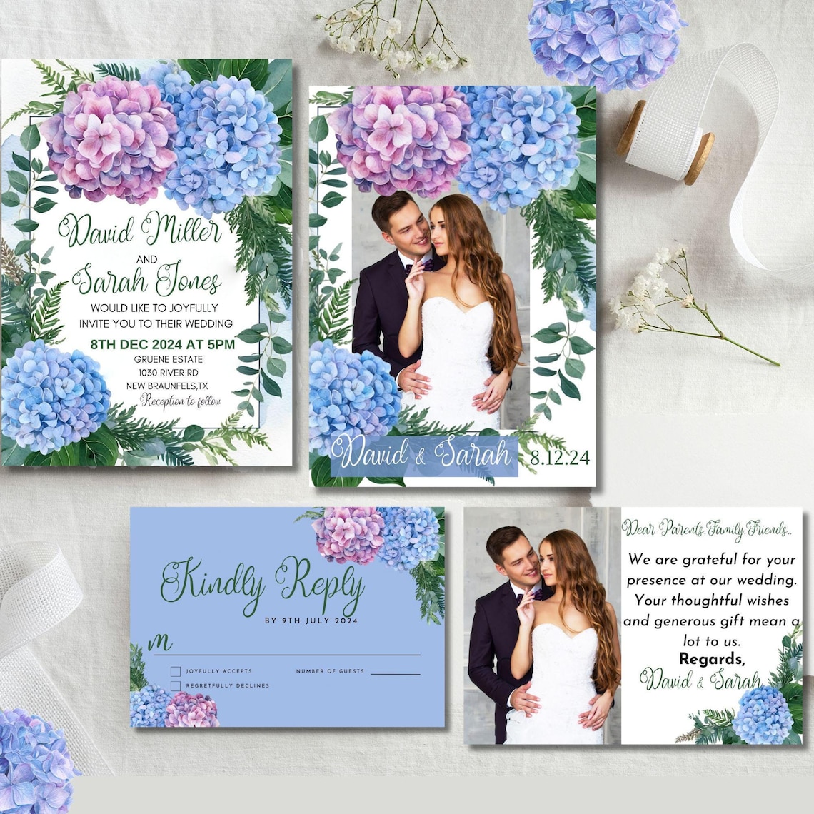 Hydrangea Wedding Invitation,romantic Wedding Invitation,blue Hydrangea ...