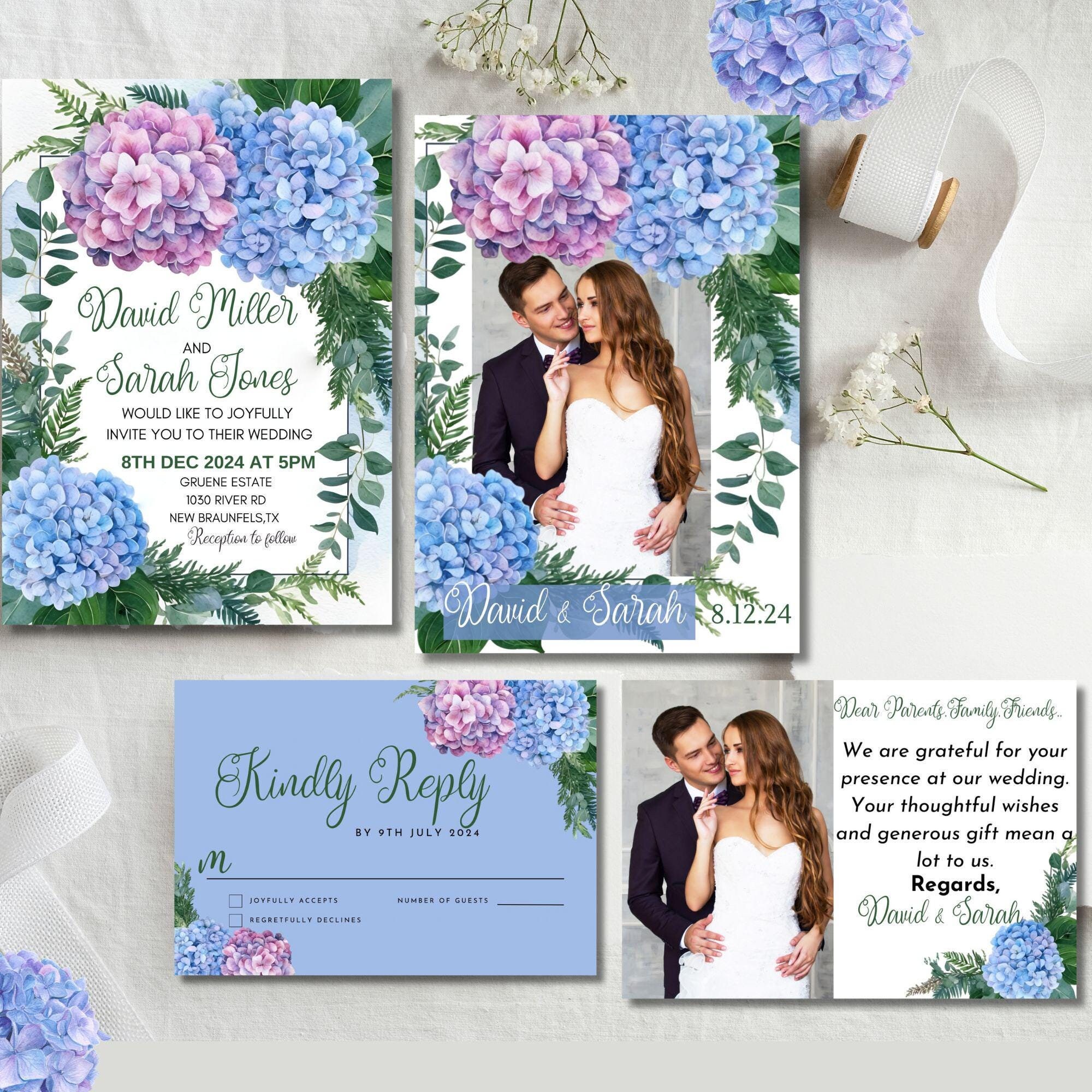 Hydrangea Wedding Invitation,romantic Wedding Invitation,blue Hydrangea ...