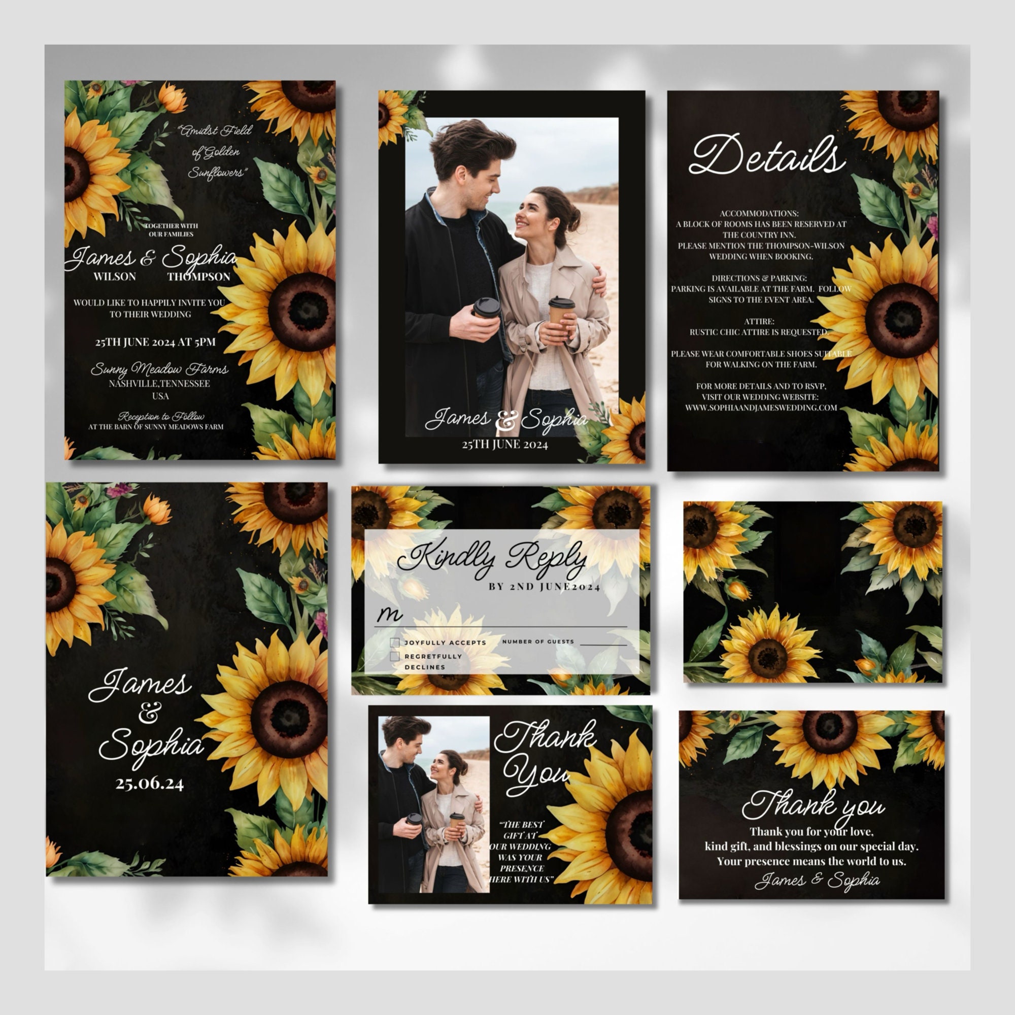 Rustic Sunflower Wedding Invitation: Dark Floral Design - Etsy