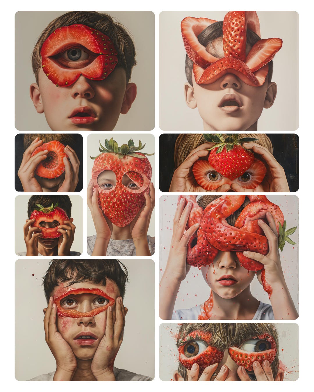 Surreal Strawberry Portrait Art Print | Whimsical Child Face Wall Decor ...