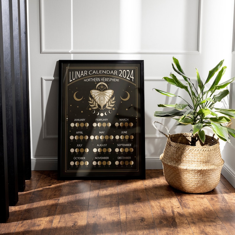 Moon Phases 2024 Printable Lunar Calendar 2024 Northern - Etsy