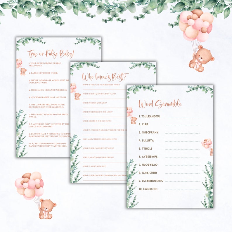 Teddy Bear Neutral Baby Shower Games Bundle | Babyshower Games | Baby ...