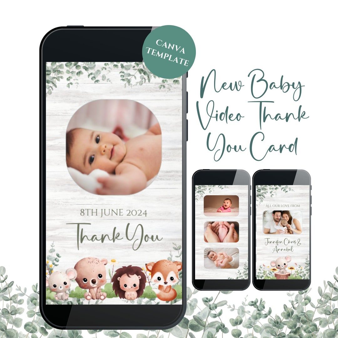 Digital New Baby Thank You Video, Photo Thank You Card, Animated Baby ...