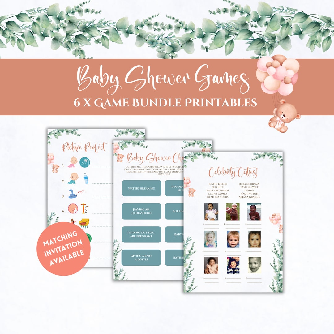 Teddy Bear Neutral Baby Shower Games Bundle | Babyshower Games | Baby ...
