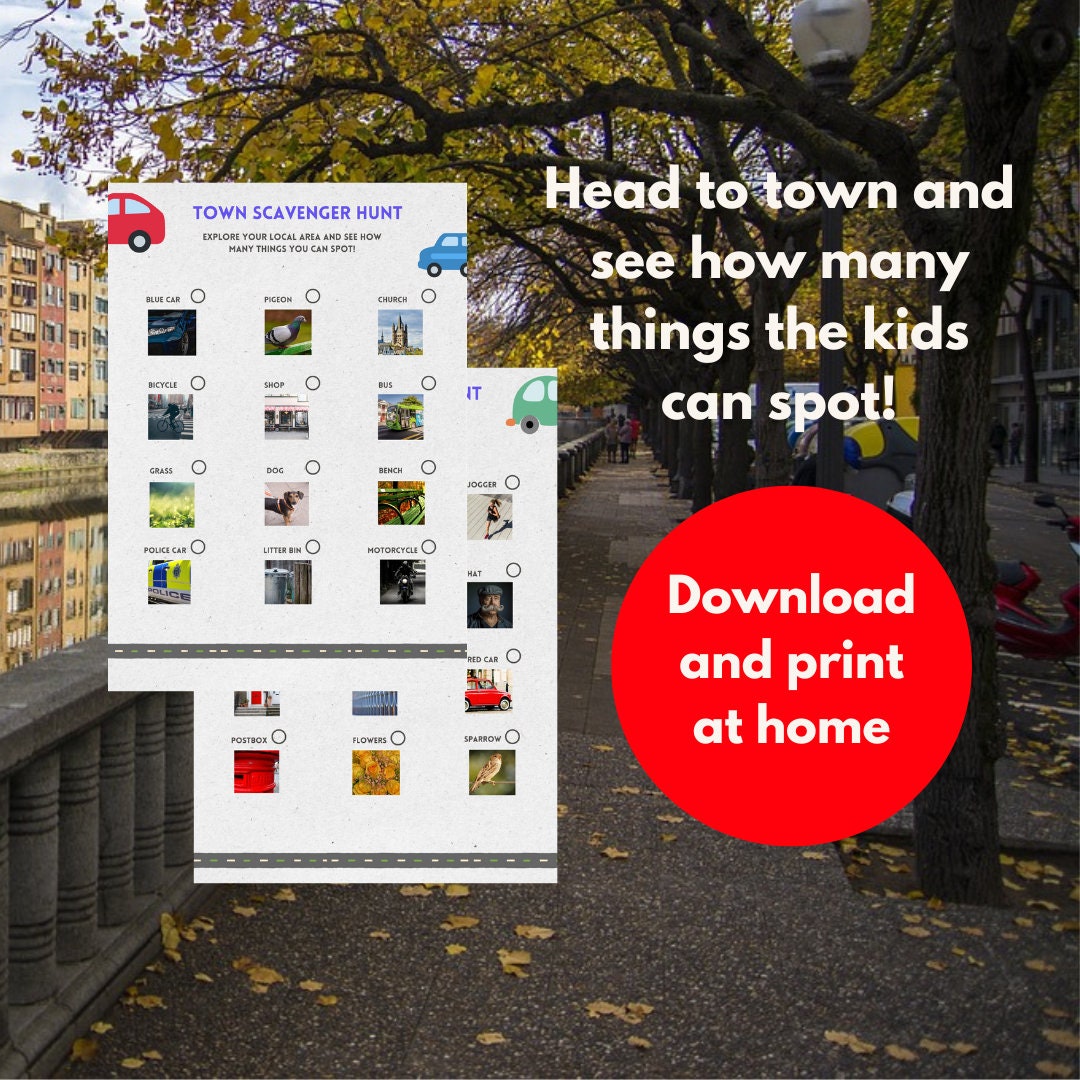 Town Scavenger Hunt Outdoor Kids Activity Printable Digital Download ...