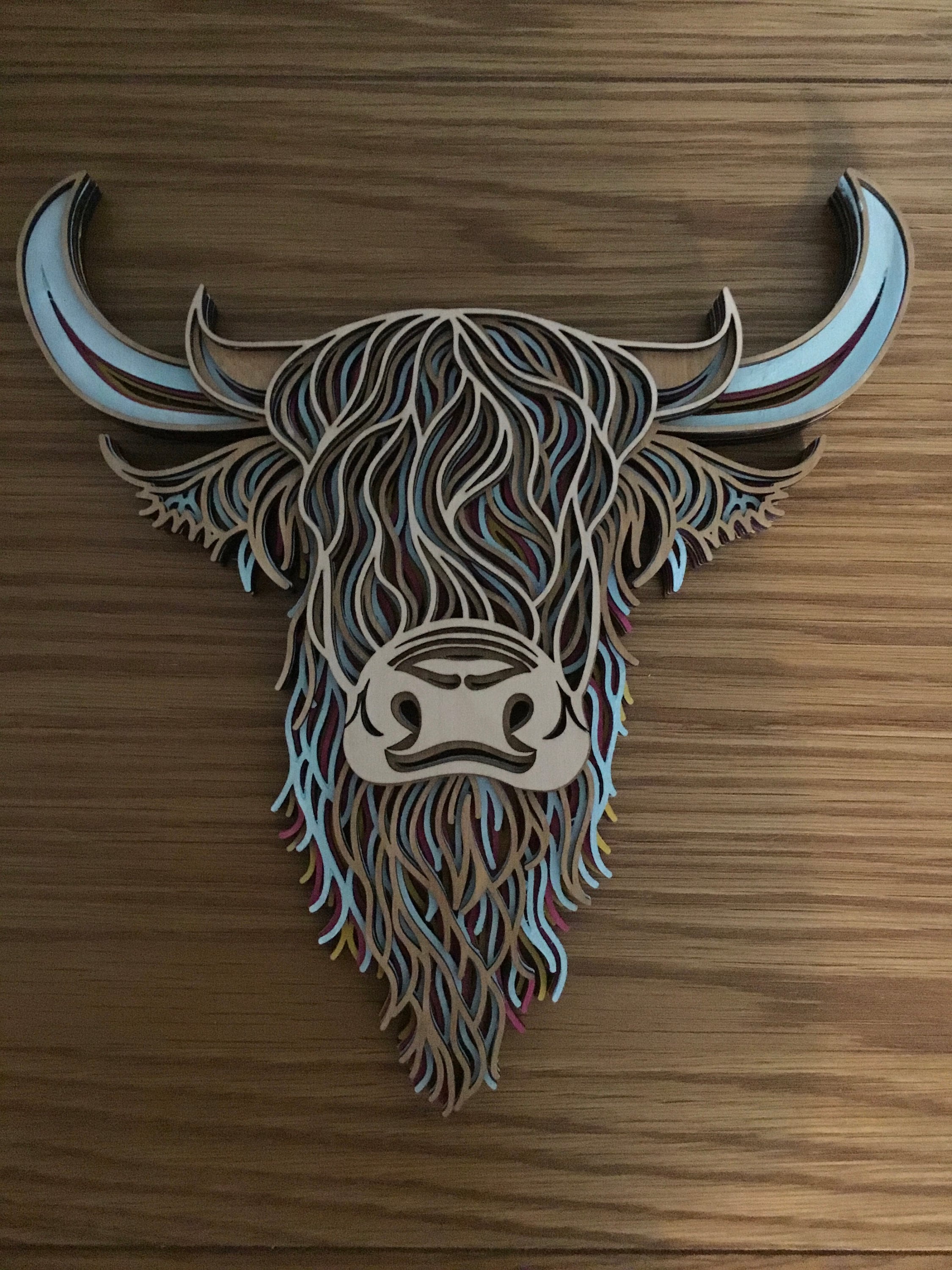 Laser Cut Multicoloured Highland Cow Layered Wall Art Plaque - Etsy UK
