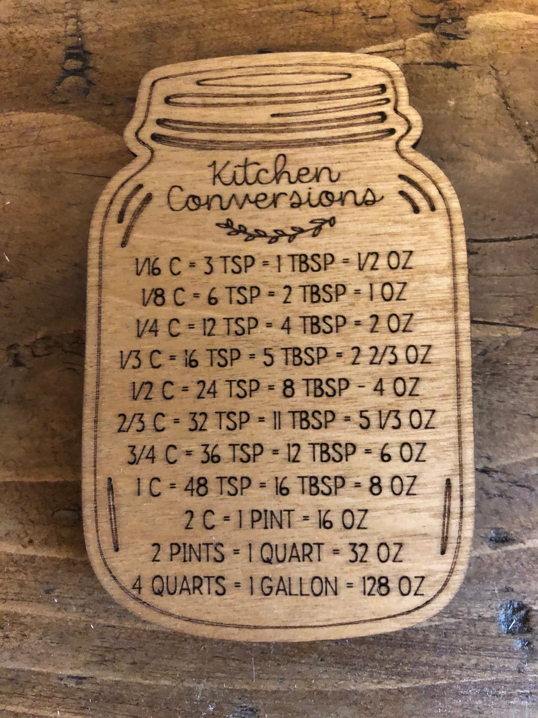 Laser Engraved and Cut Mason Jar Kitchen Conversion Fridge Magnet - Etsy