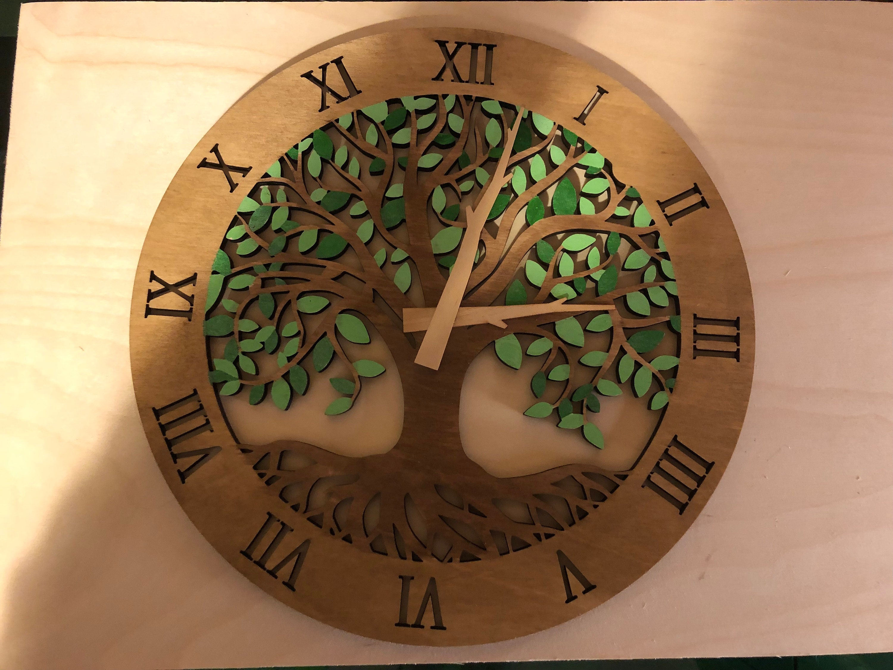 Laser Cut and Hand Painted Green Tree of Life Wall Clock - Etsy UK