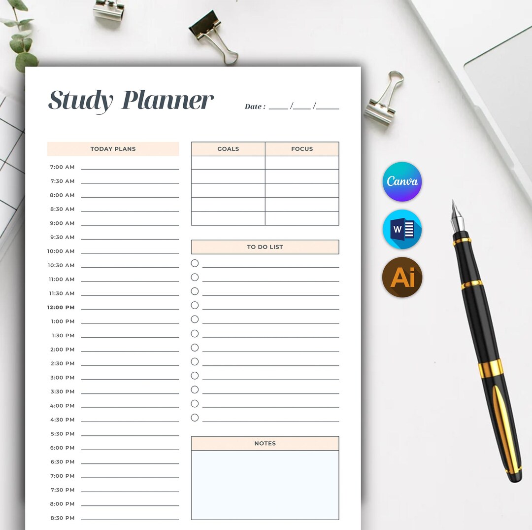 Student Study Planner Printable Canva Editable Templates | Study ...