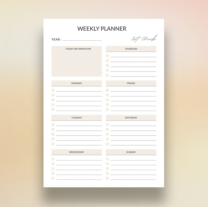 Printable Weekly Planner, Productivity Planner, Digital Planner, Work ...