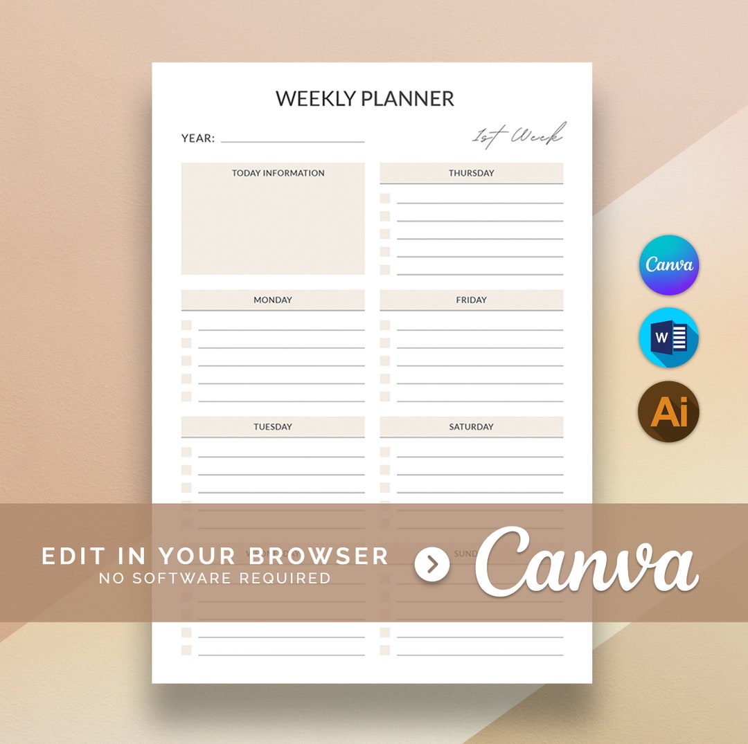 Printable Weekly Planner, Productivity Planner, Digital Planner, Work ...