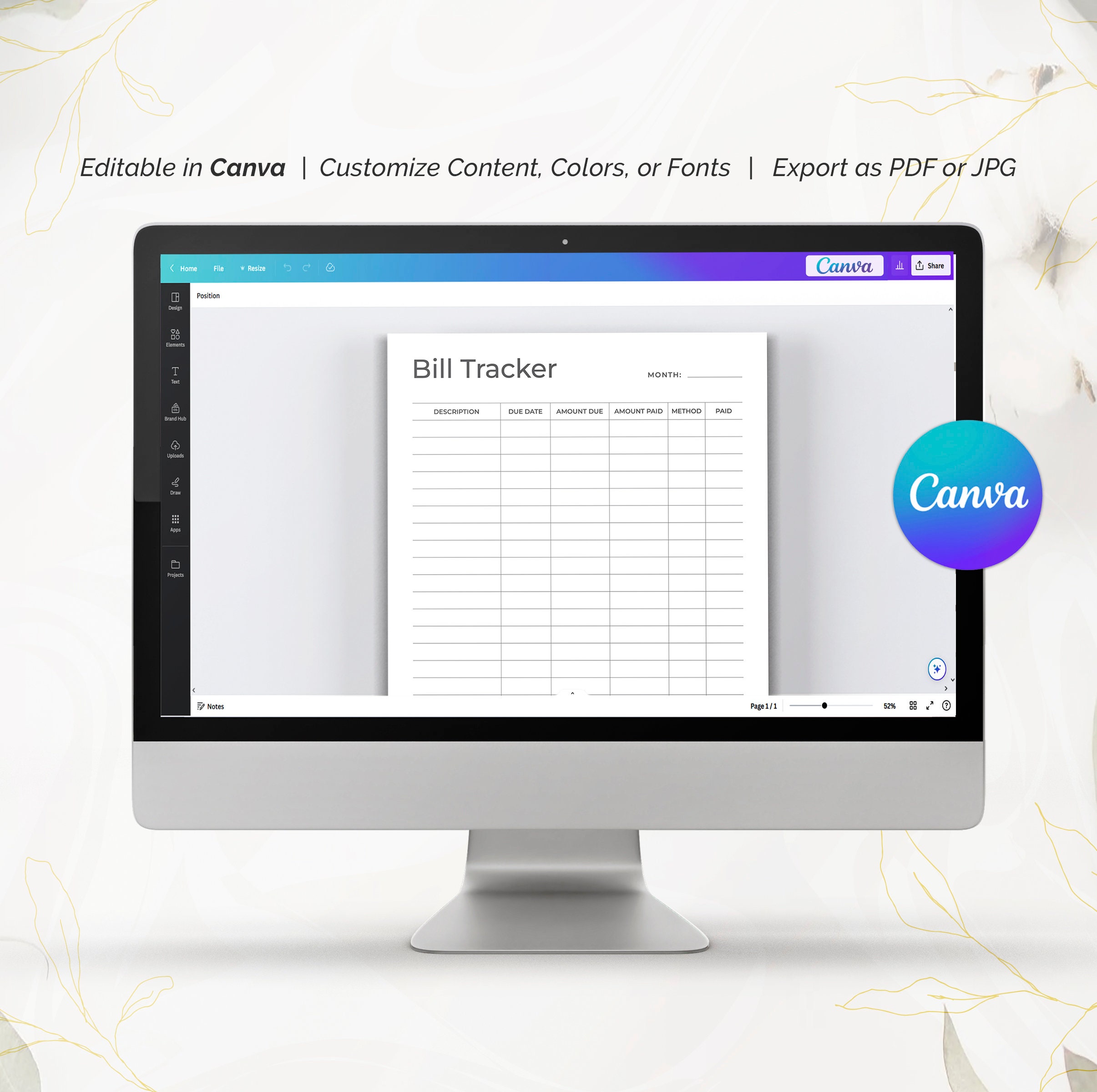 Bill Tracker, Canva & MS Word Bill Tracker Printable Template, Bill ...