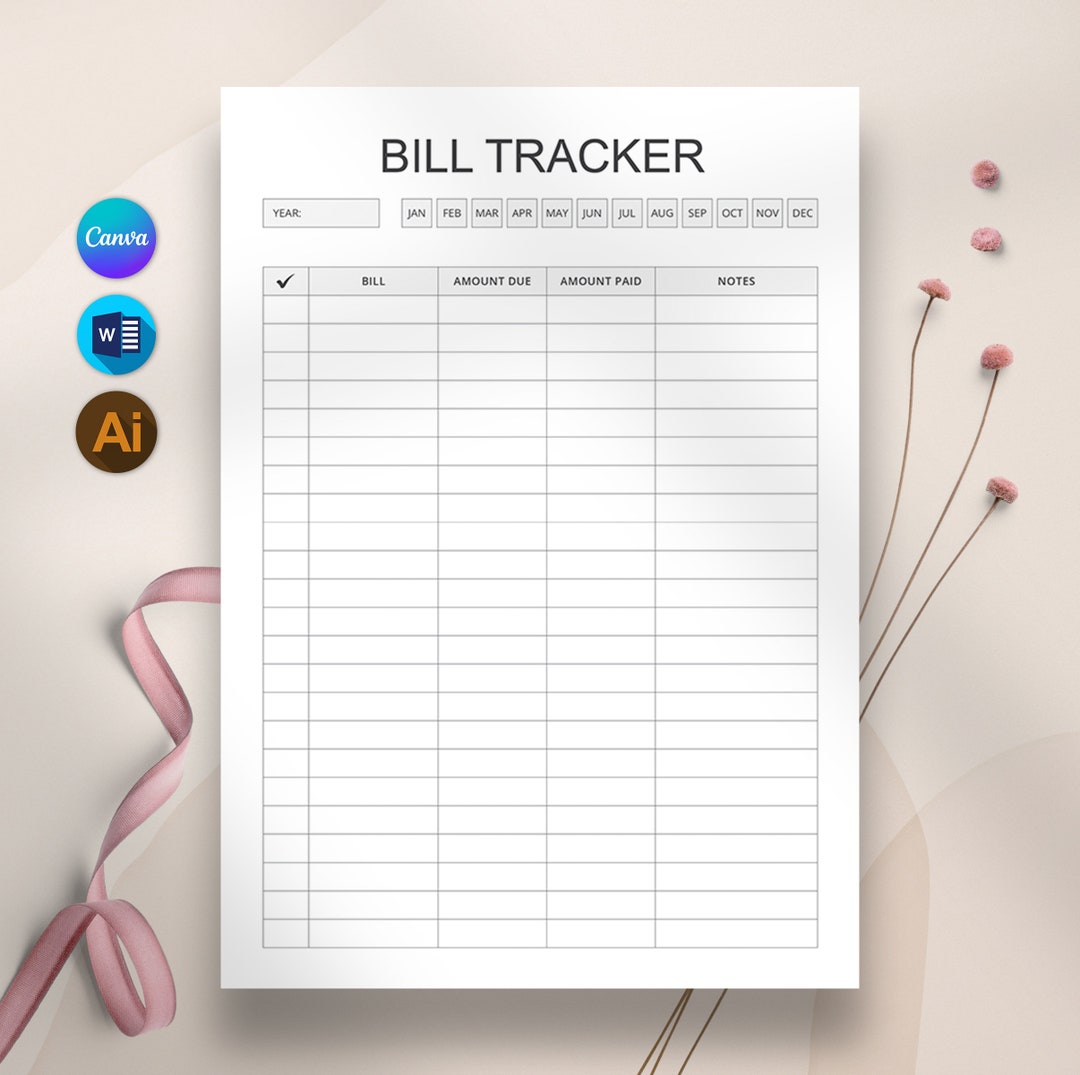 Monthly Canva & MS Word Bill Tracker Printable Template, Bill Tracking ...