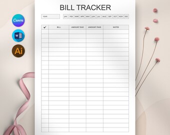Bill Tracker, Canva & MS Word Bill Tracker Printable Template, Bill ...