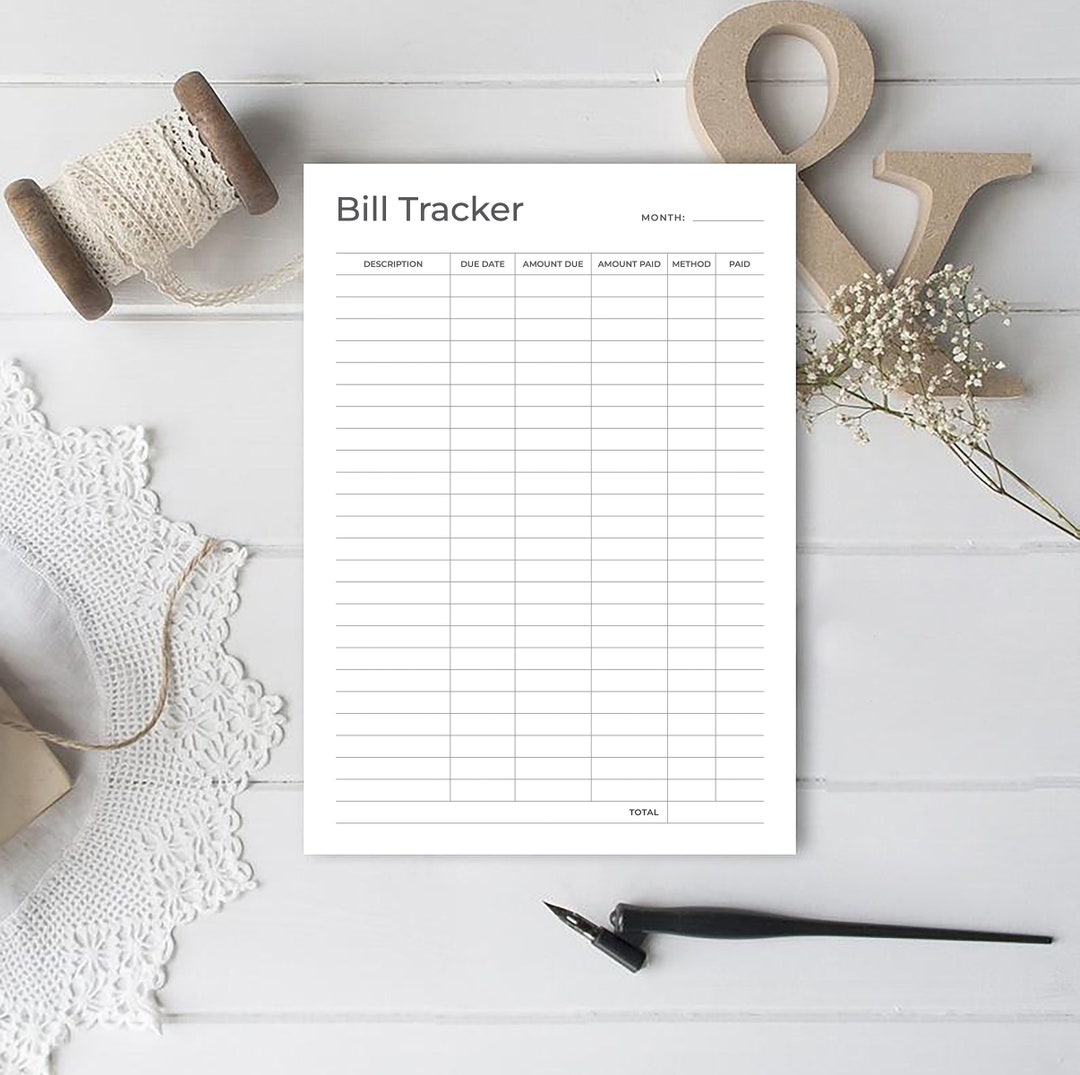 Bill Tracker, Canva & MS Word Bill Tracker Printable Template, Bill ...