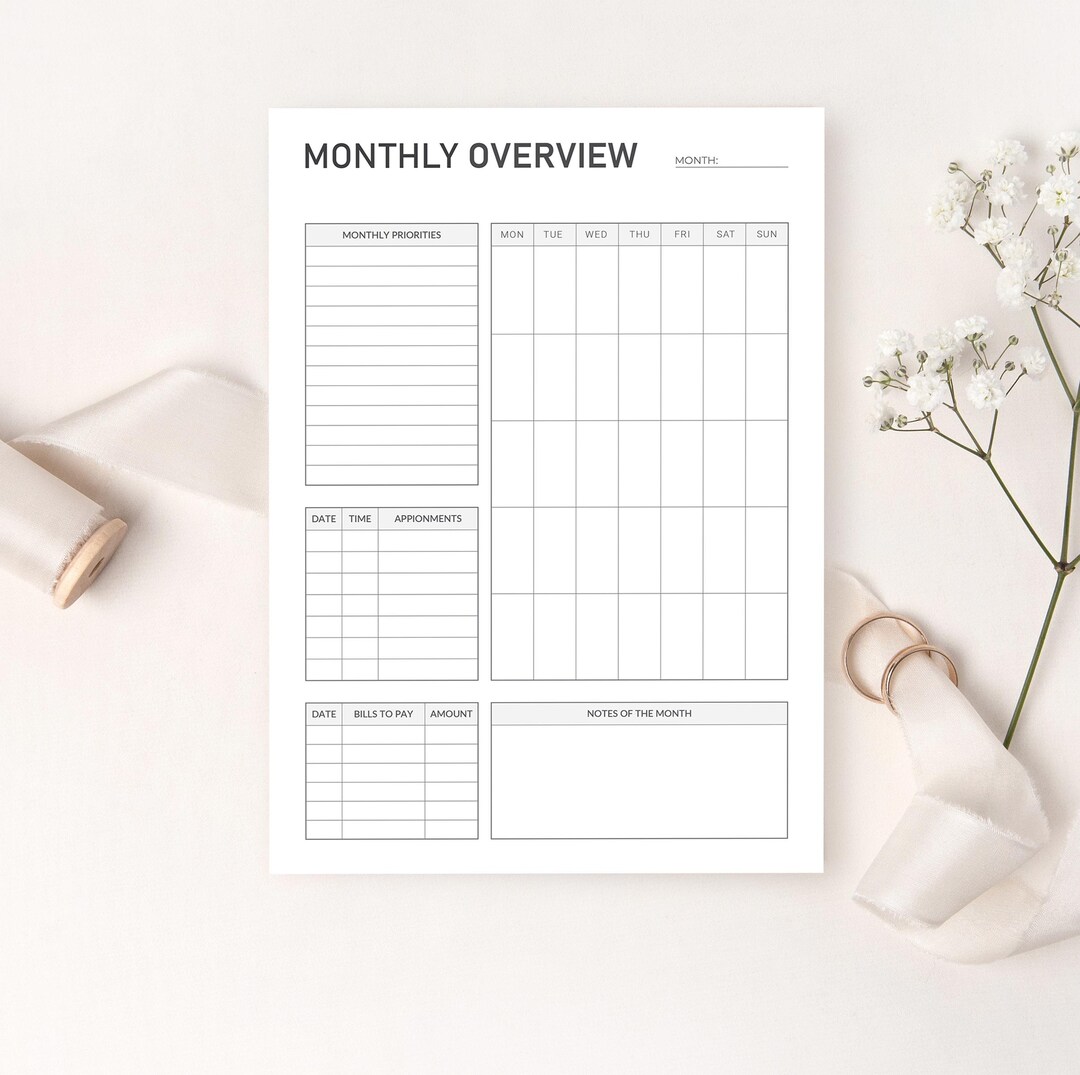 Canva Editable Monthly Overview | Printable Overview | Digital Planner ...