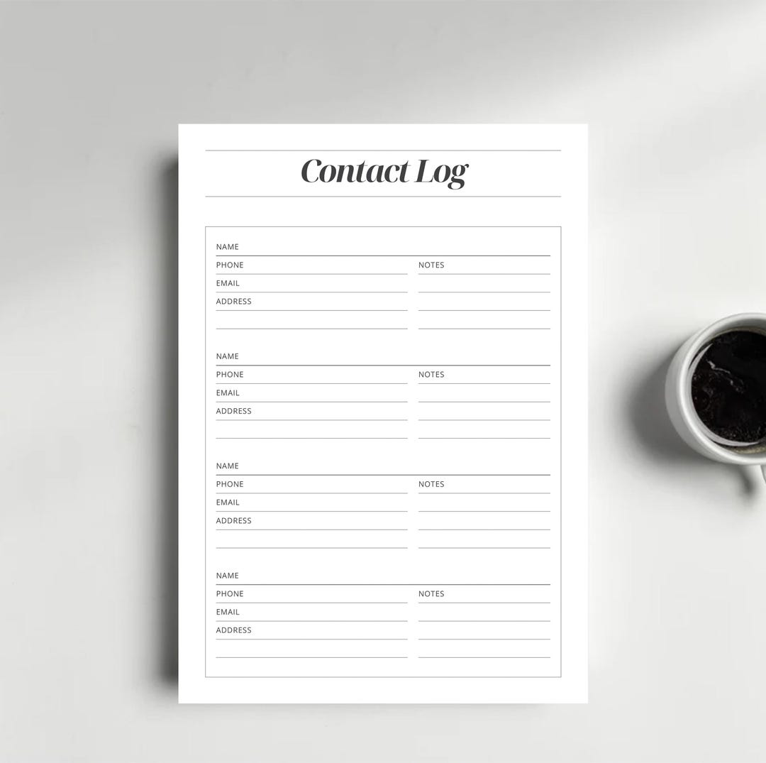 Printable Contact List Template Digital Address Book Organizer Phone ...