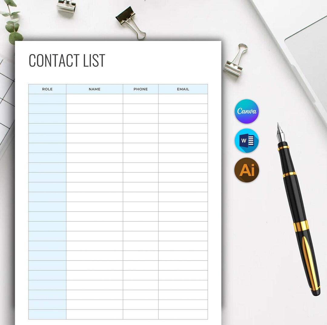 Editable Canva & MS Word Contacts List, Contacts Organizer, Address ...