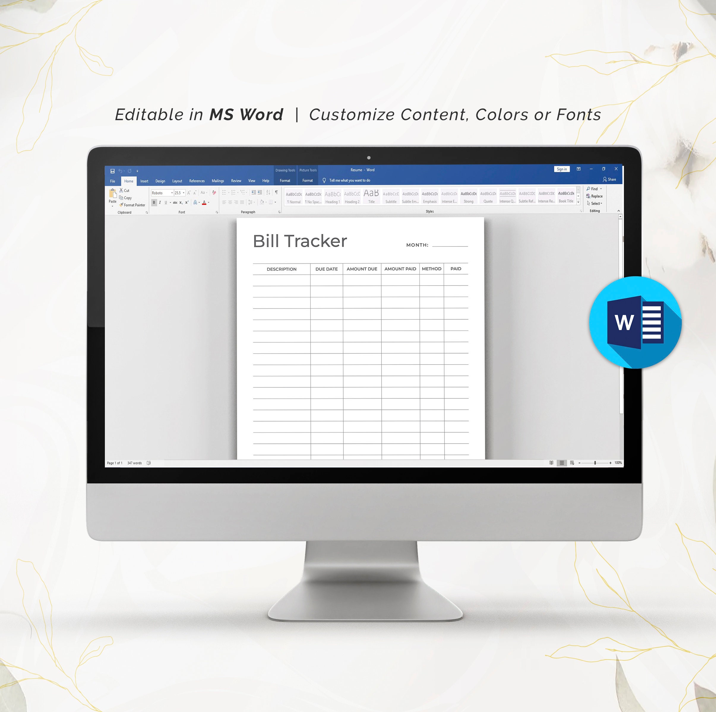 Bill Tracker, Canva & MS Word Bill Tracker Printable Template, Bill ...
