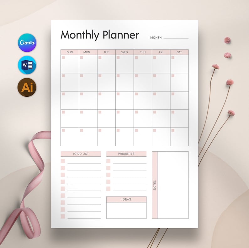 Printable Monthly Planner, Productivity Planner, Digital Planner, Work ...