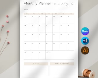 Printable Monthly Planner, Productivity Planner, Digital Planner, Work ...