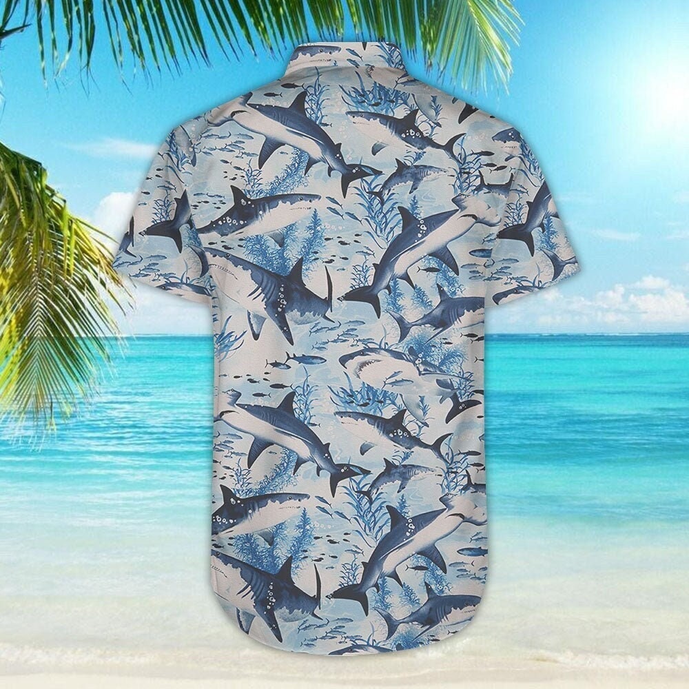 Shark Hawaiian Shirt - Blue Swimming Sharks Button Down Shirt sold by ...