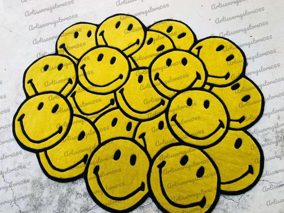 Smily Hand Tufted Emoji Custom Rug Yellow & Black Fully Newzealand Fine ...