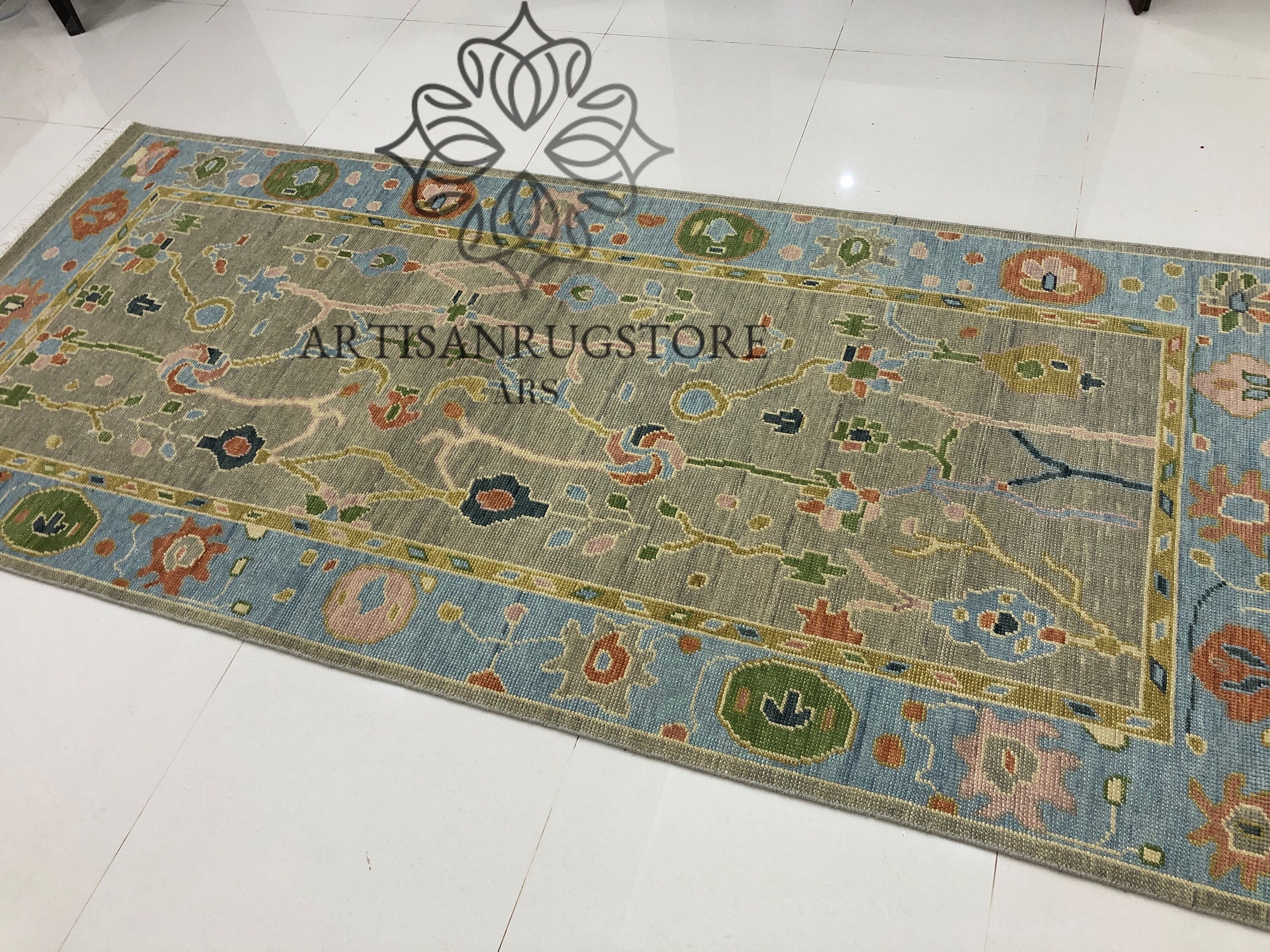 4x9 Feet Grey With Light Blue Acent Modern Oushak Rug Best for - Etsy