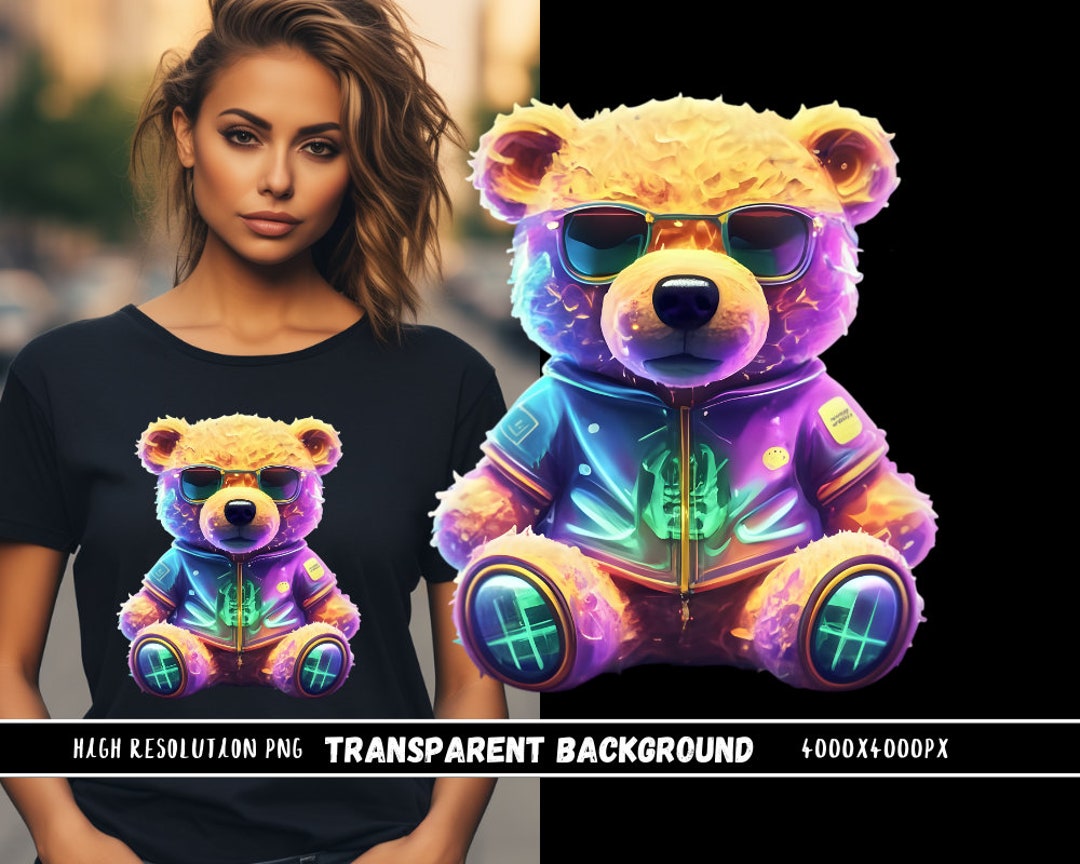 Neon Teddy Bear Sublimation Design DTF Print Clipart for Unique Gifts ...