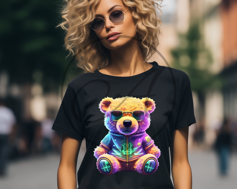 Neon Teddy Bear Sublimation Design DTF Print Clipart for Unique Gifts ...