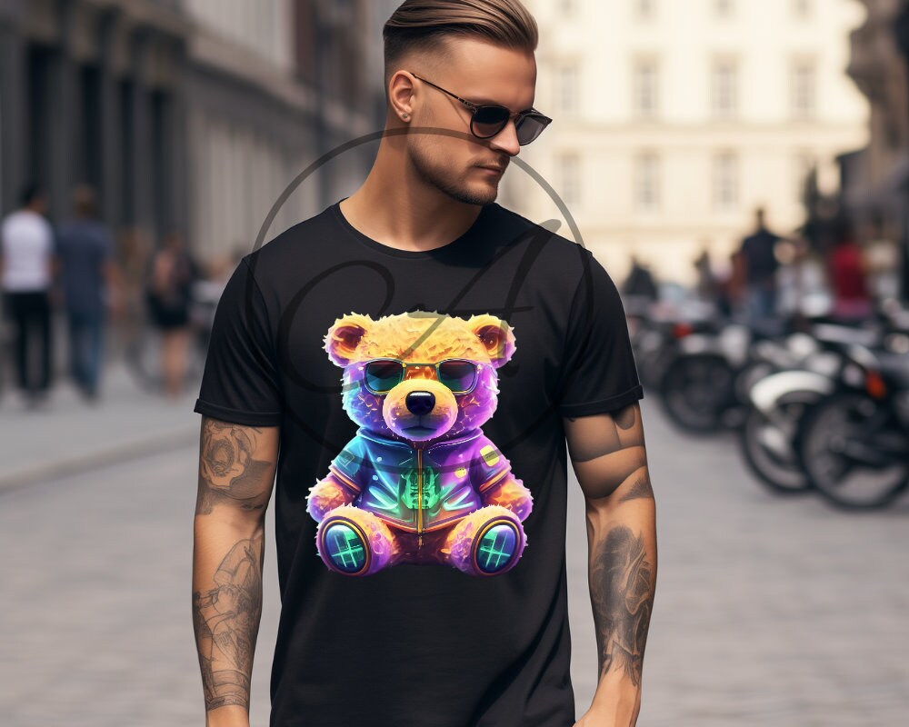 Neon Teddy Bear Sublimation Design DTF Print Clipart for Unique Gifts ...