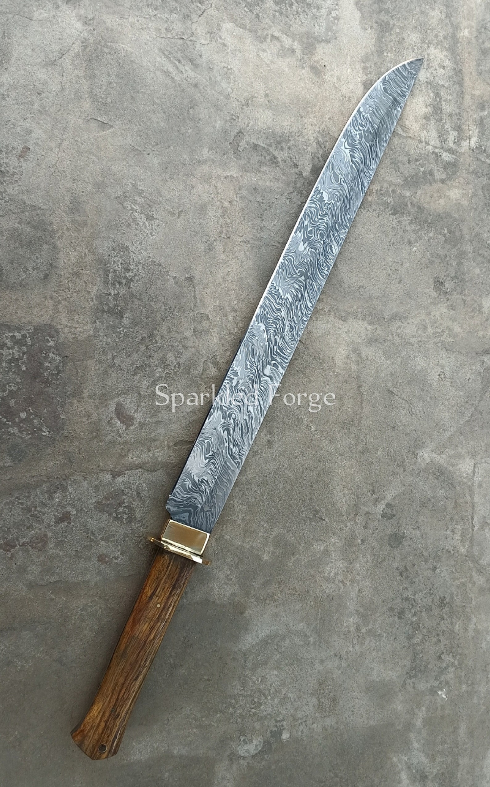 Full Tang Hunting Sword Hand Forged Damascus Steel Battle Ready Sword ...