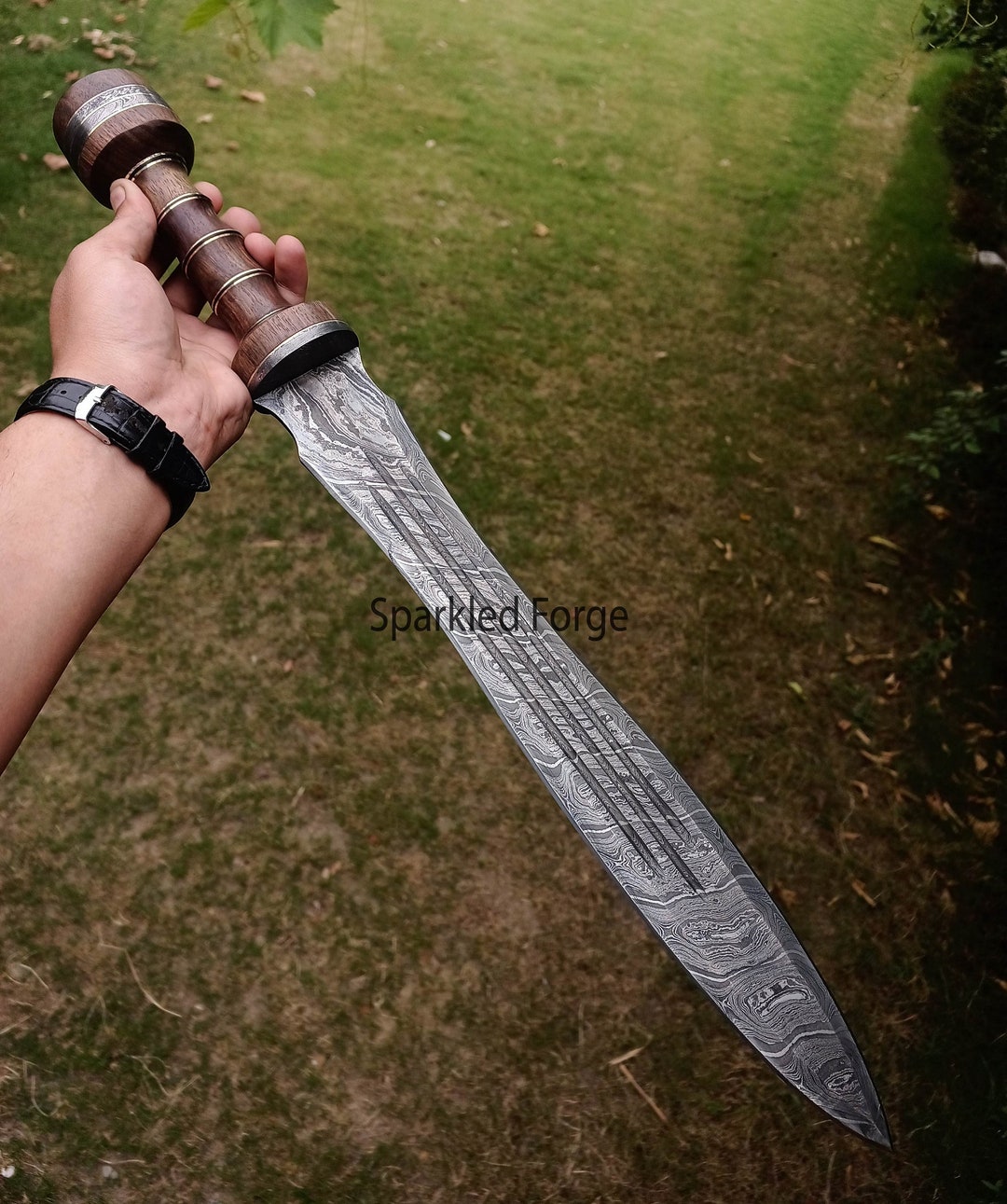 Customized Handmade Damascus Steel Double Edge Roman Gladius Sword ...