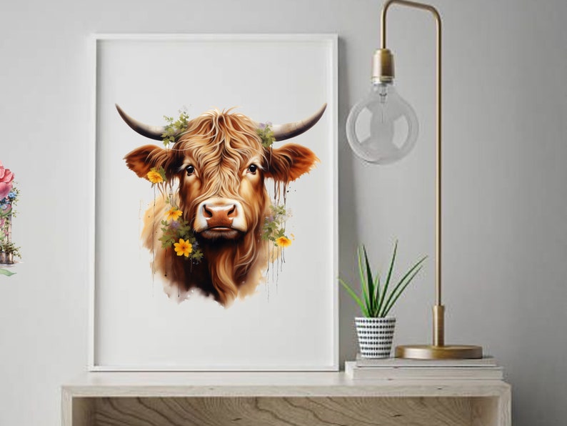 Floral Highland Cow Clipart Pack 300 Dpi Png 20 Cute Cow Art - Etsy Australia