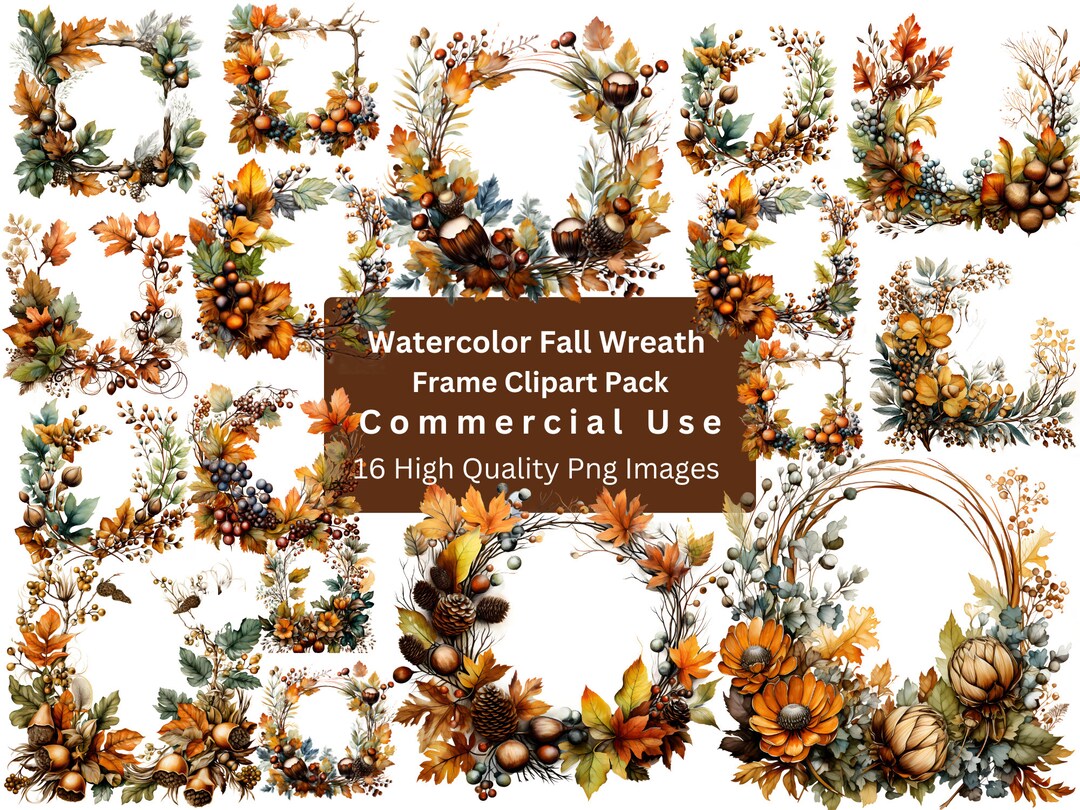 Watercolour Autumn Fall Wreath Frame Clipart Commercial Use - Etsy