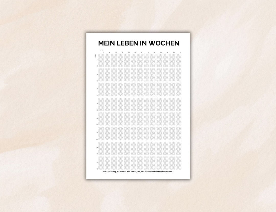 My Life in Weeks Poster, Life in Weeks, PDF Print, Calendar, Art ...