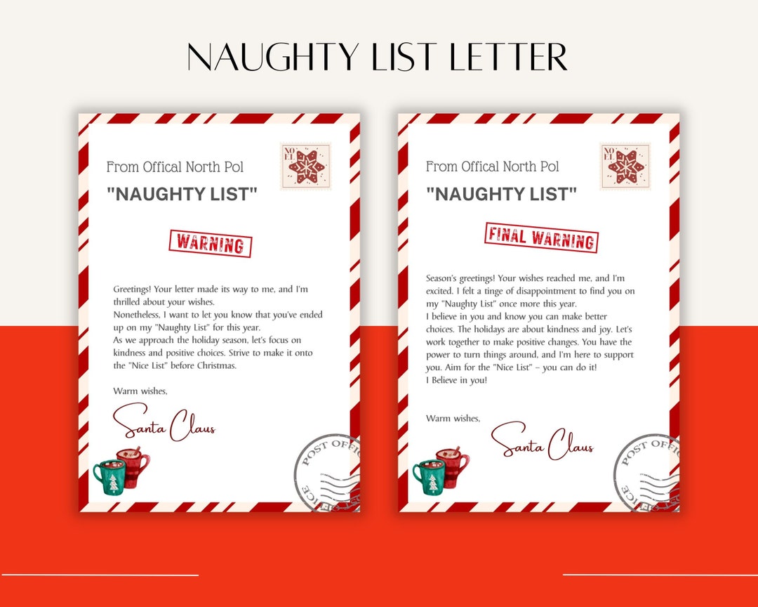 Naughty List Letter From Santa, Christmas, Instant Download, PDF - Etsy
