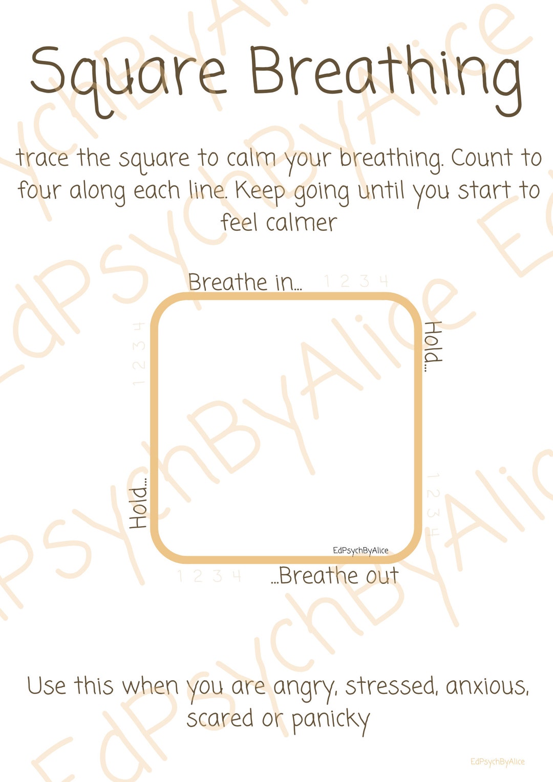 Sqaure Breathing Poster for Psychoeducation Coping Strategies in ...
