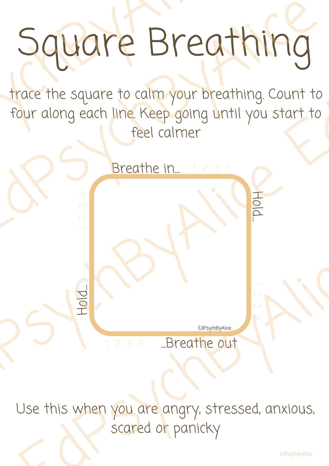 Sqaure Breathing Poster and Card Bundle for Psychoeducation Coping ...