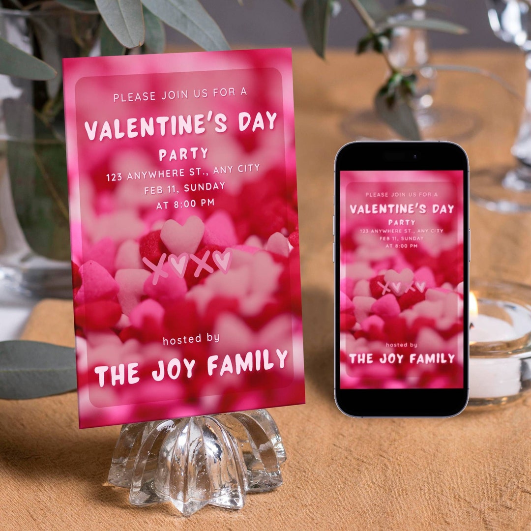 Editable Digital Valentine Party Invitation Canva Template, Valentines ...