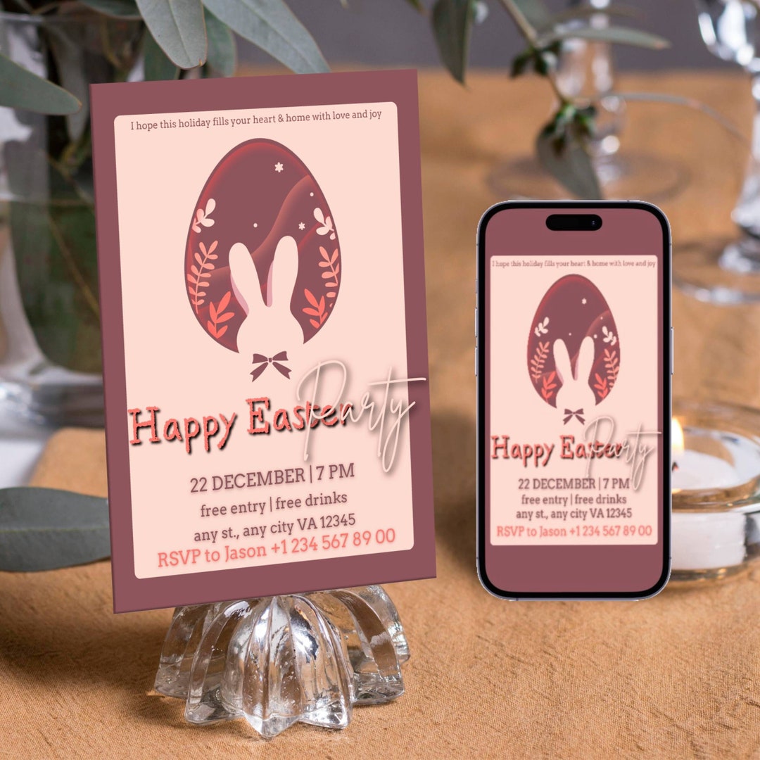 Editable Happy Easter Party Invitation Template, Easter Bunny Invite ...