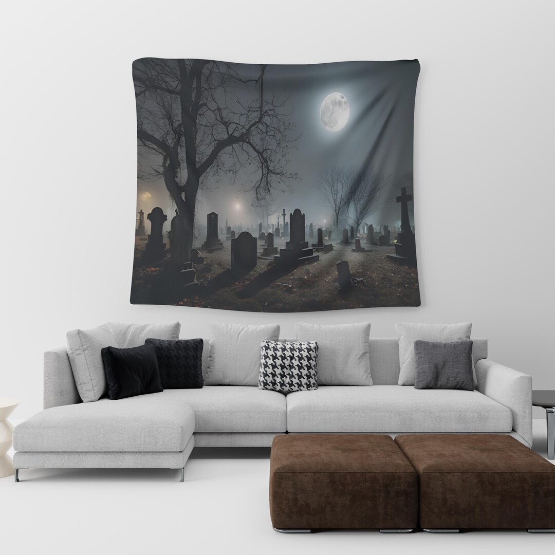 Halloween Creepy Wall Hanging, Halloween Cemetery Wall Art Movie Night ...
