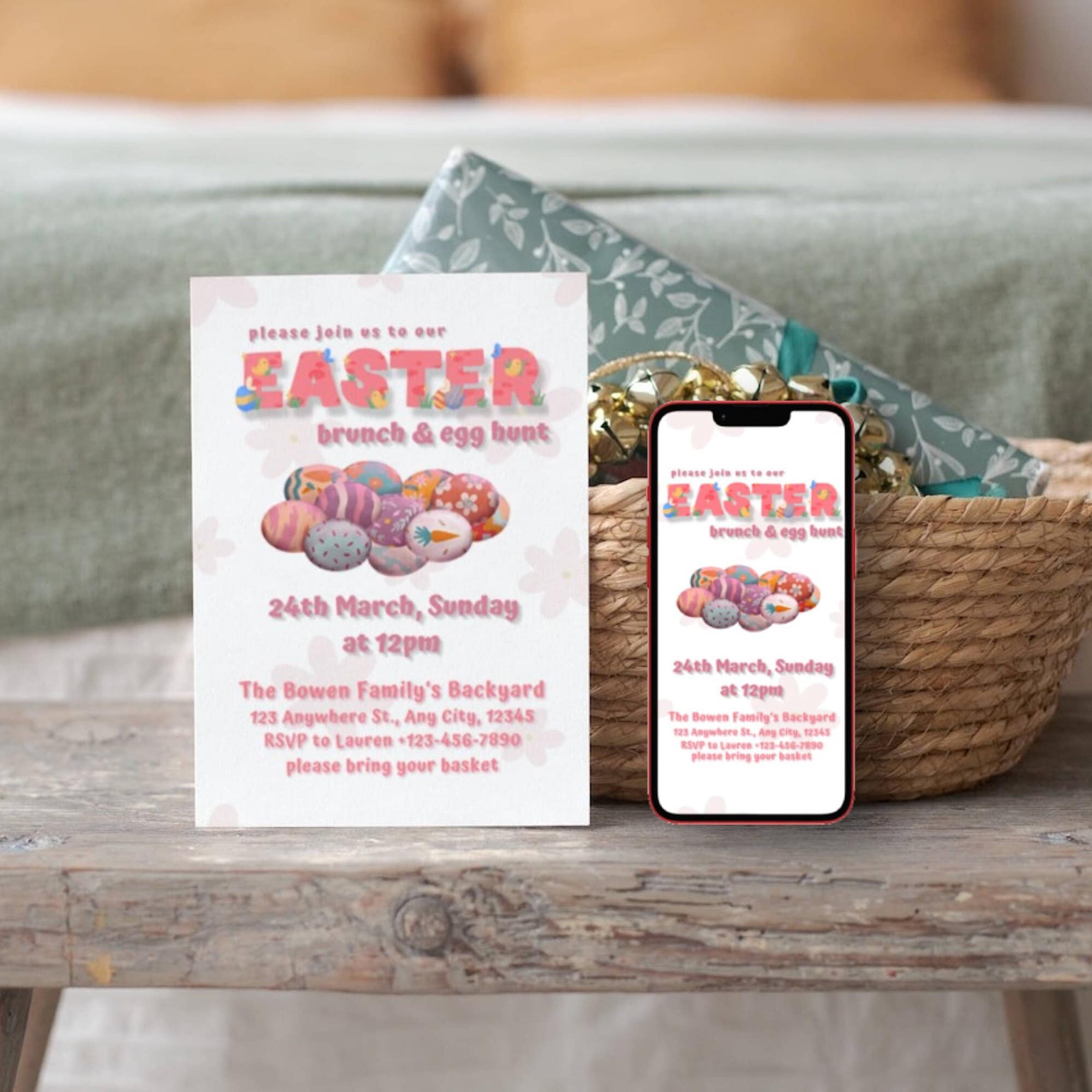 Editable Happy Easter Party Invitation Template, Easter Bunny Invite ...
