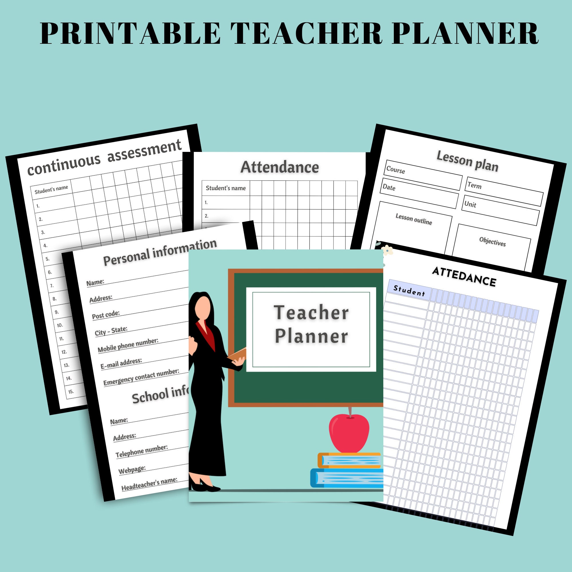 Teacher Planner Printable Teacher Binder Black Marble - Etsy