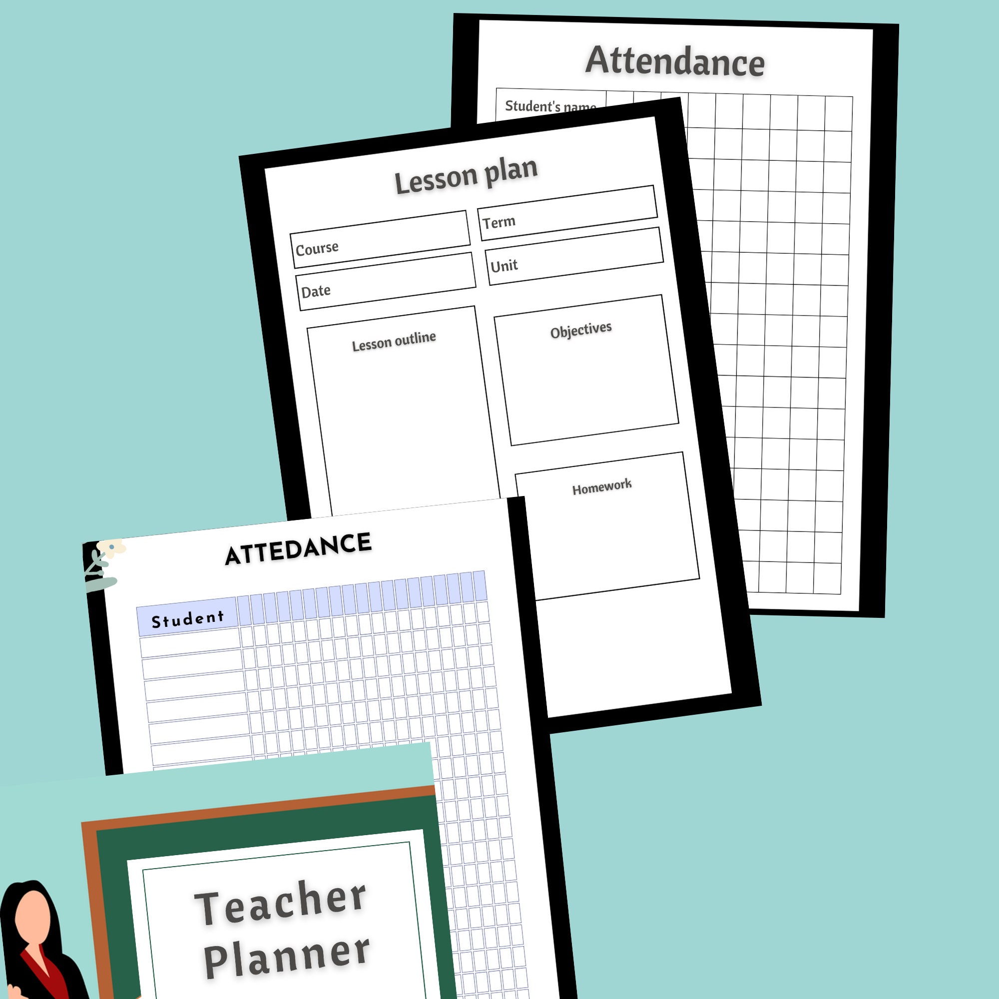 Teacher Planner Printable Teacher Binder Black Marble - Etsy