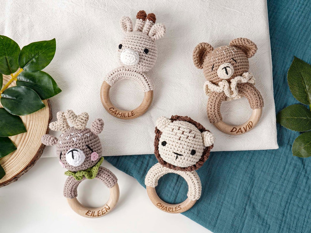 Crochet Baby Rattle With Grip Ring,personalize Baby Animal Rattle ...