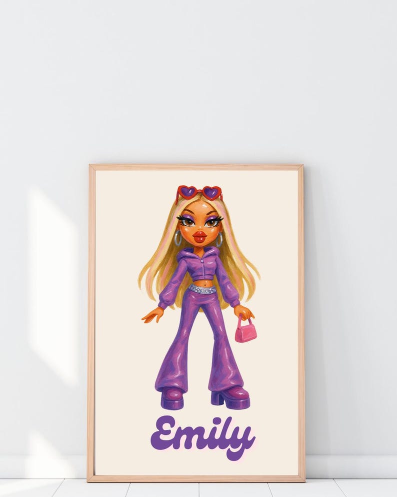 Y2K Fashion Girl Digital Print - Bratz Inspired Wall Art - Purple Aesthetic Decor - Retro 2000s ...