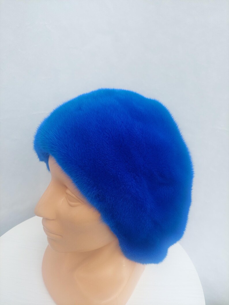 Asimetric Unique Style Mink Fur Beret in Bright Cobalt Color - Etsy