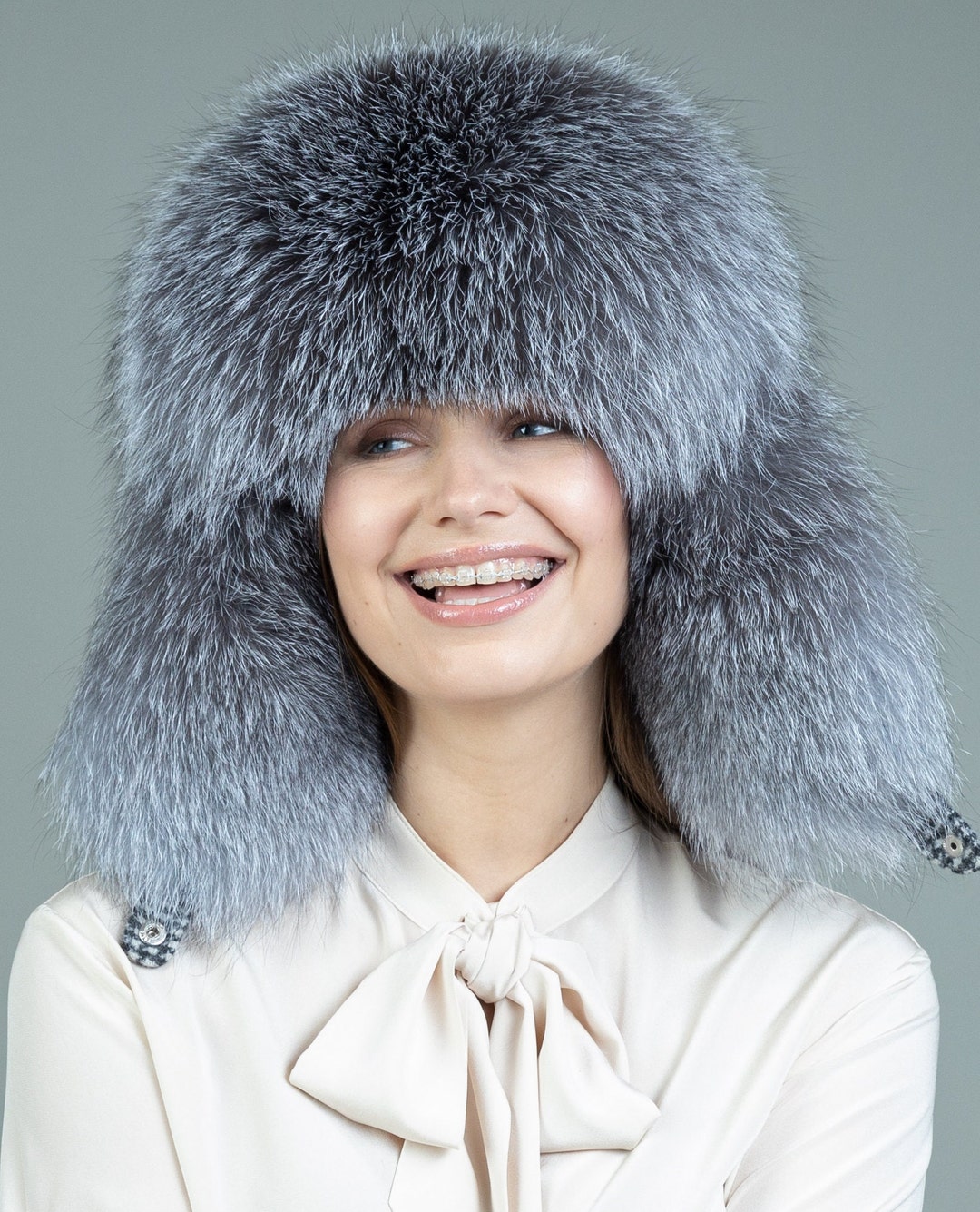 Luxury Saga Silver Fox Fur Hat Ushanka With Italian Wool - Etsy