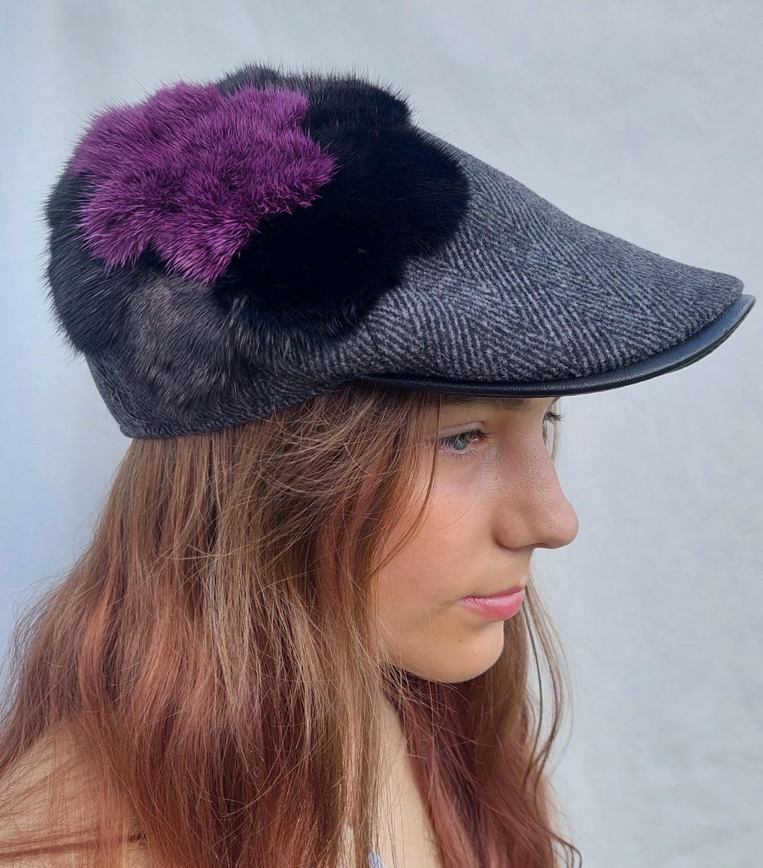 Pure Wool Italian Flat Cap With Mink Fur Decoration - Etsy